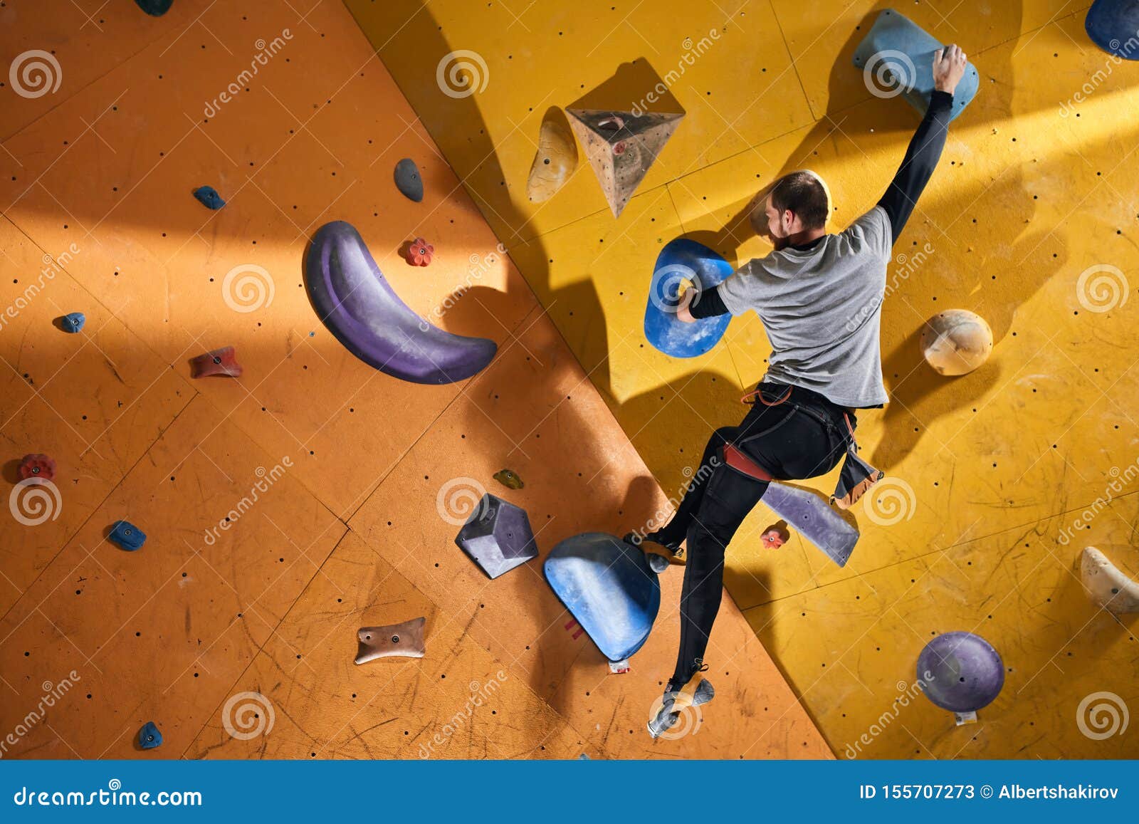 Physically Challenged Man Stuck at Difficult Rock Wall in Bouldering ...
