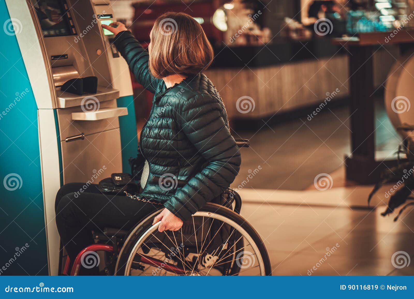 Physically Challenged Woman Near ATM Stock Image - Image of customer ...