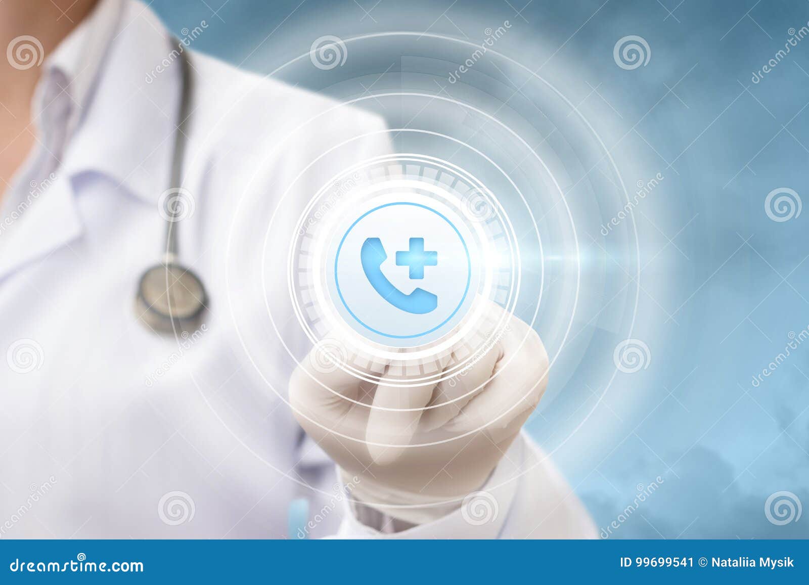 Physician Clicks on the Call Button Ambulance . Stock Image - Image of ...