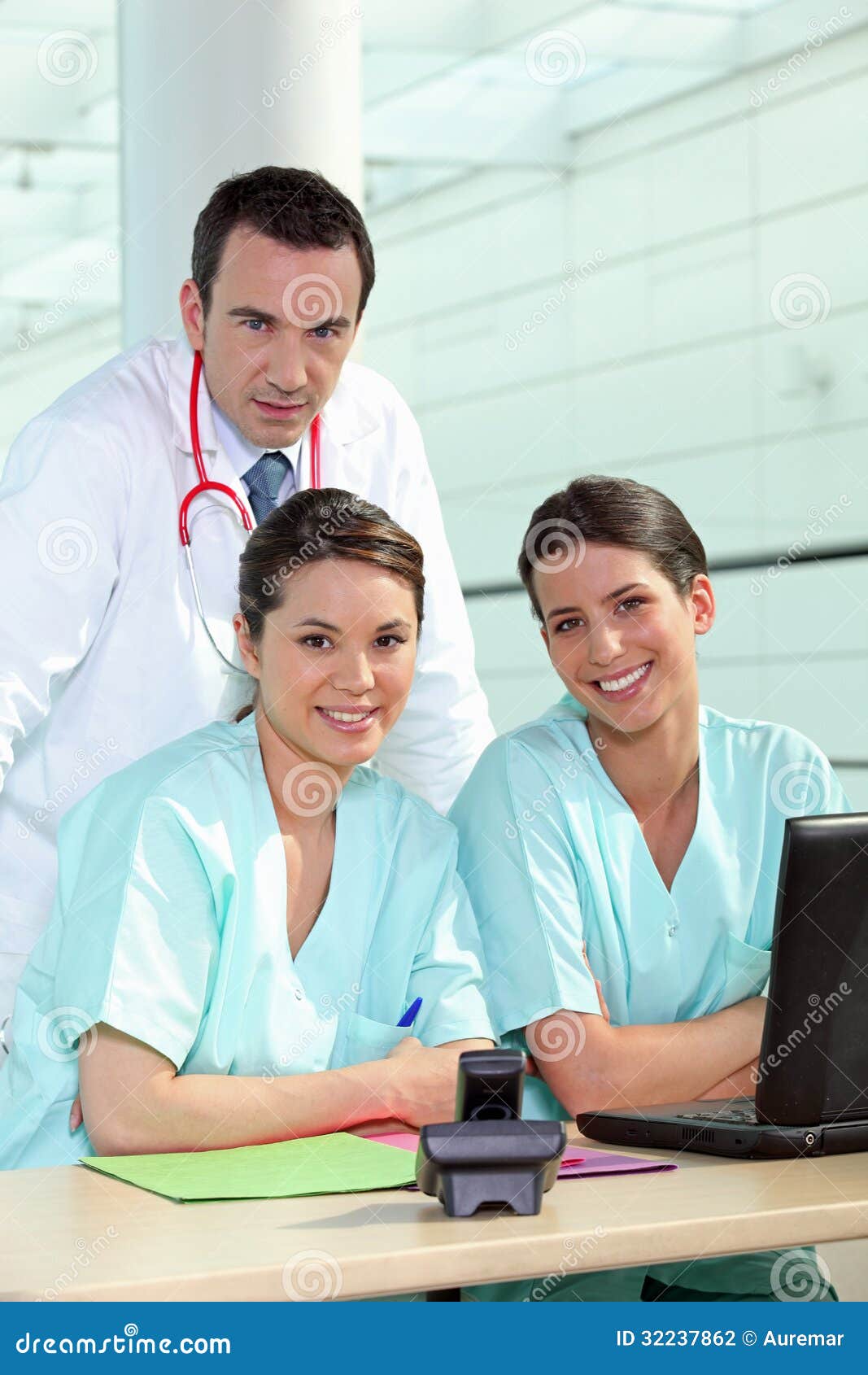 Physician and Female Nurses Stock Photo - Image of insurance, exam ...