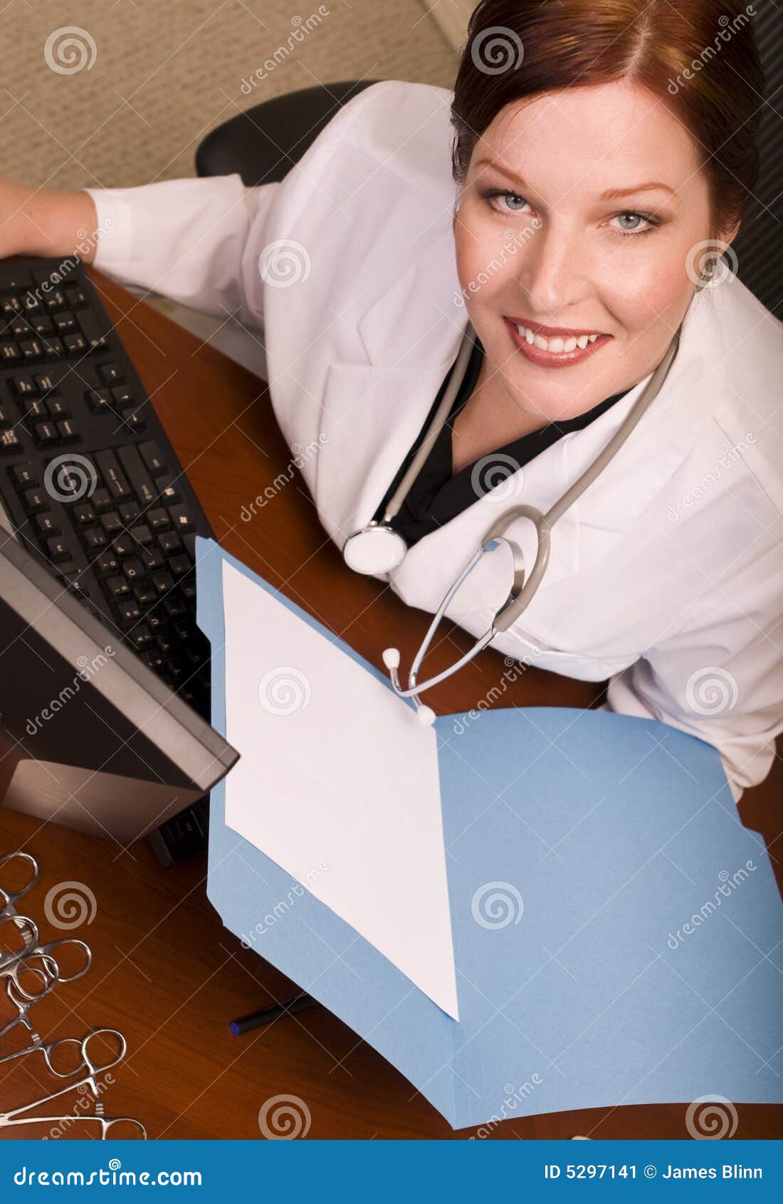 Physician at her Desk stock image. Image of happiness - 5297141