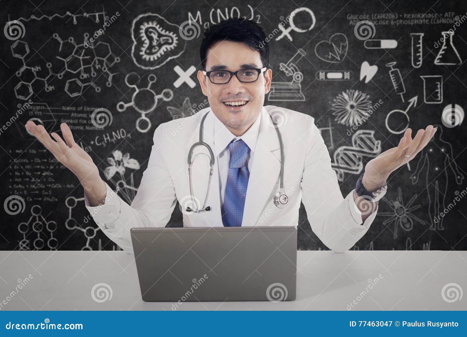 Physician with Laptop and Scribble Stock Image - Image of internet ...