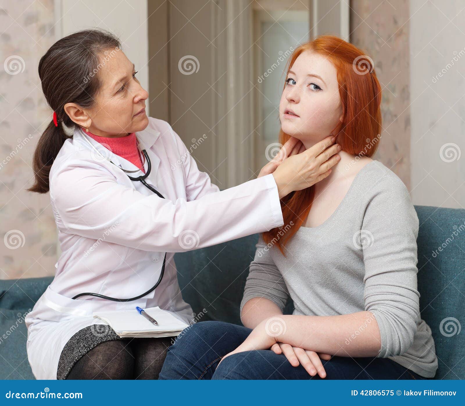Physician Palpates Neck of Patient Stock Image - Image of patient ...