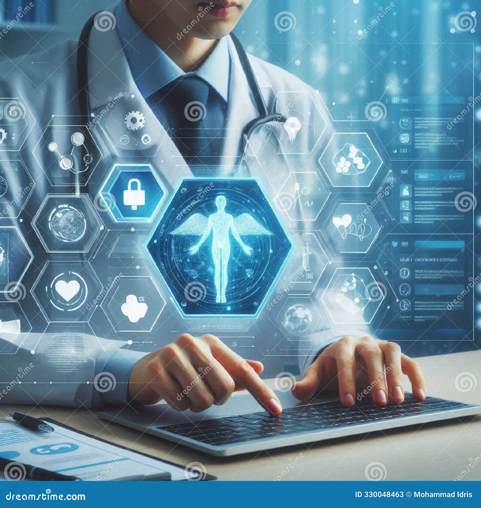 A Physician Using a Virtual Screen Interface on a Contemporary Computer ...