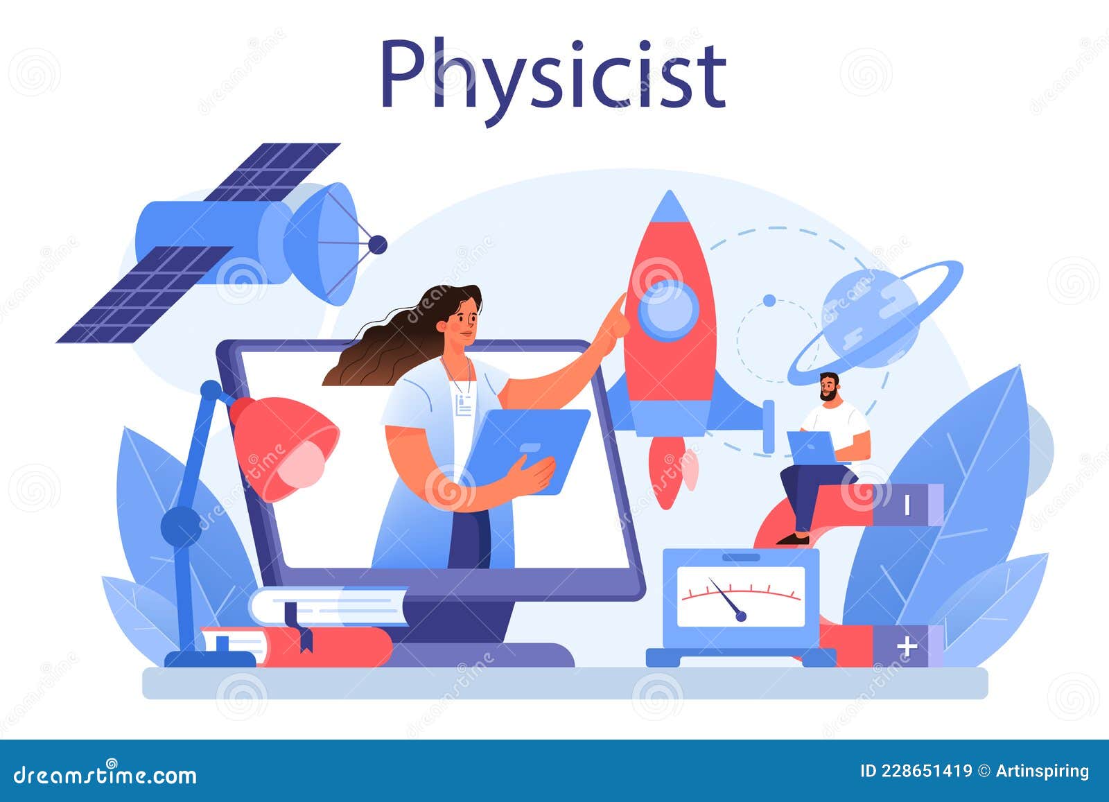 Physicist Concept. Scientist Explore Electricity, Magnetism, Light Wave ...