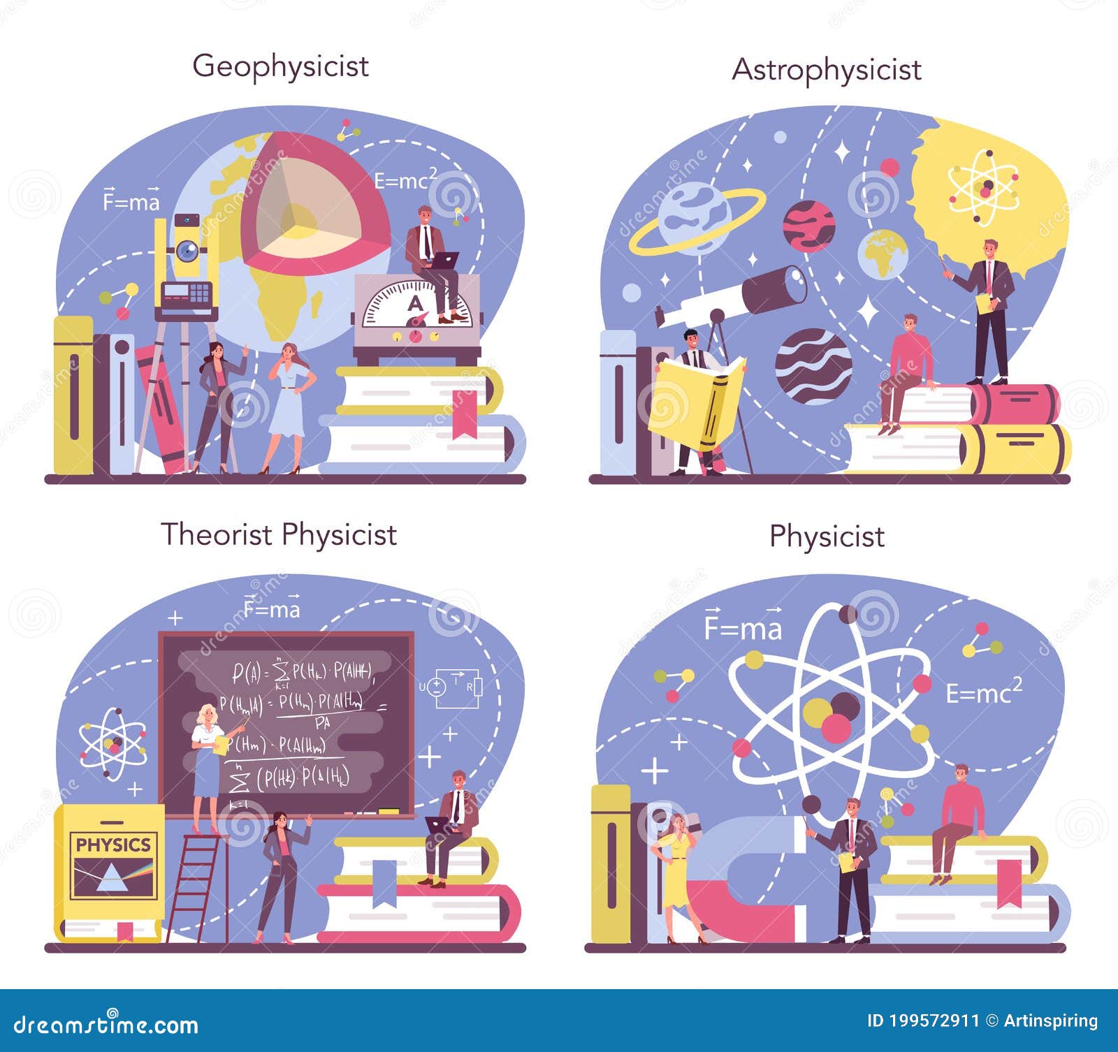 Physicist Concept. Scientist Explore Electricity, Magnetism, Light Wave ...