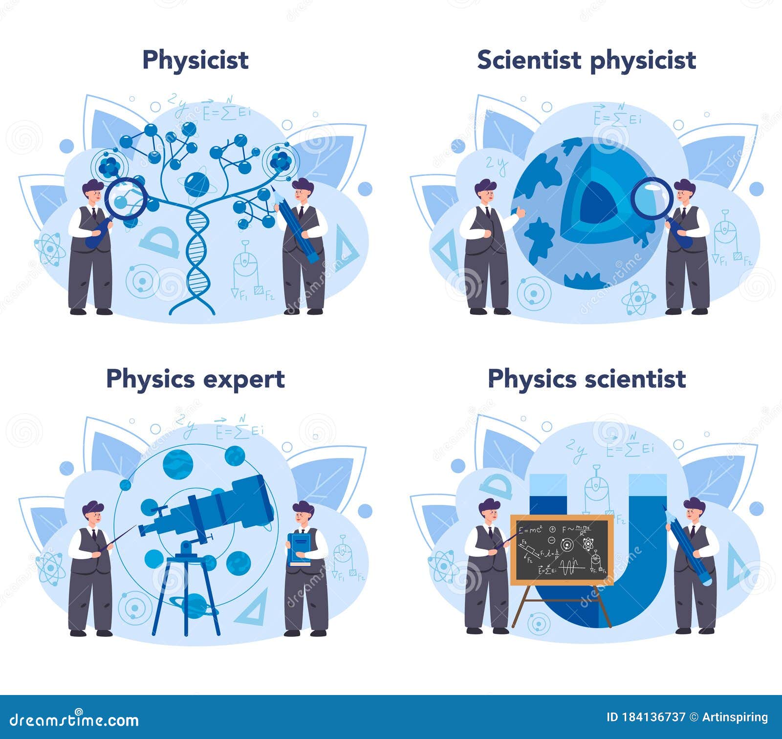 Physicist Concept Set. Scientist Explore Electricity, Magnetism, Light ...