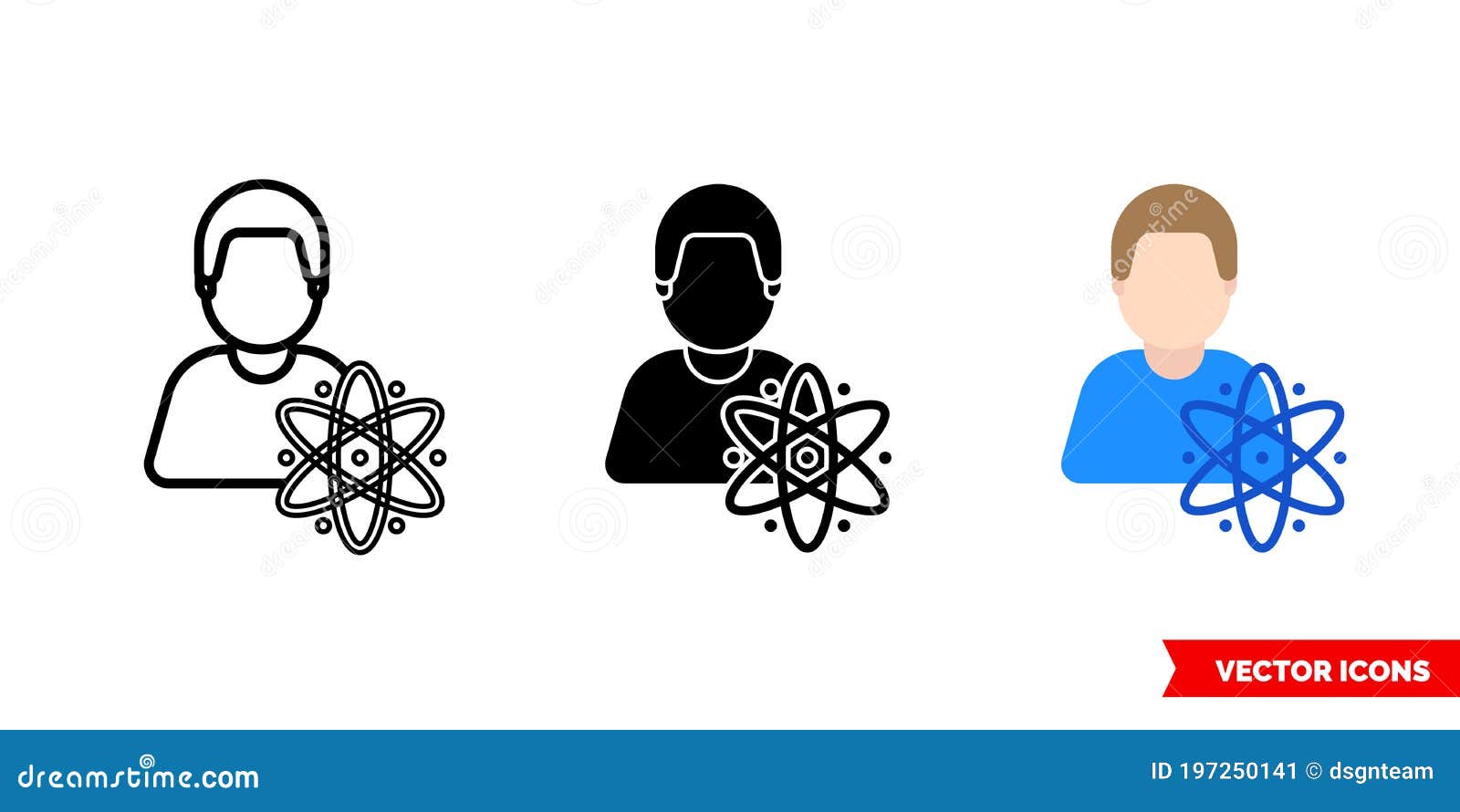 Physicist Icon of 3 Types Color, Black and White, Outline. Isolated ...