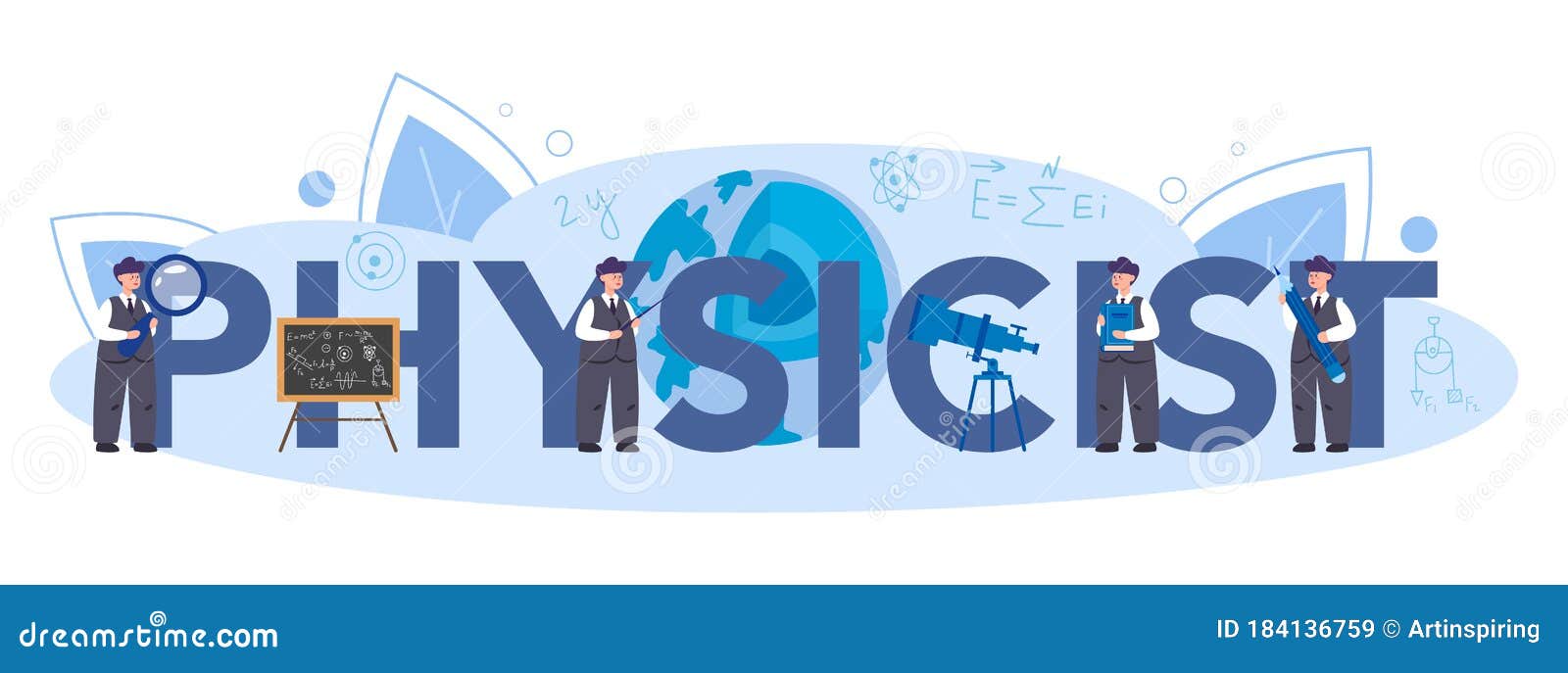 Physicist Typographic Header Concept. Scientist Explore Electricity ...