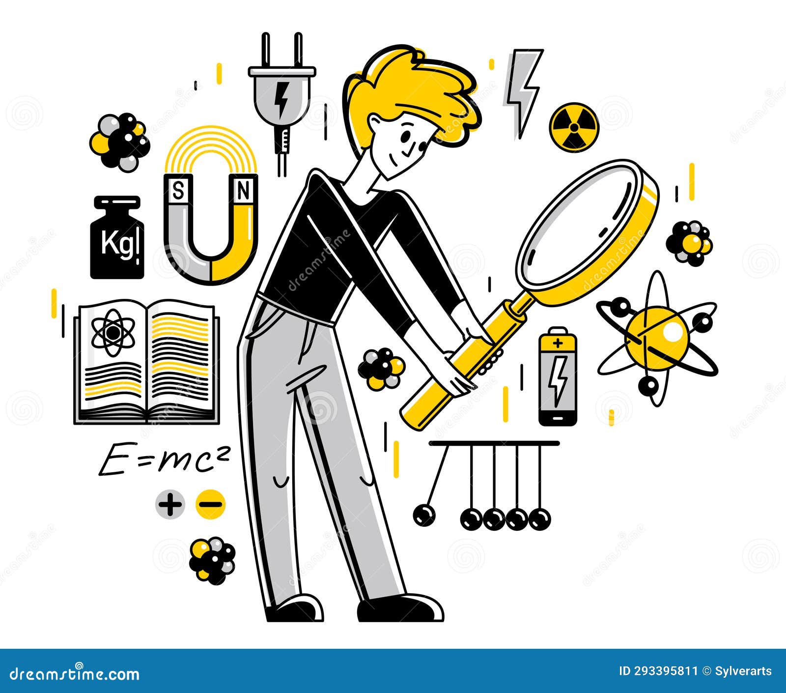 Boy Physicist And Physics Symbols, Kid Doing Science Research Dreaming ...