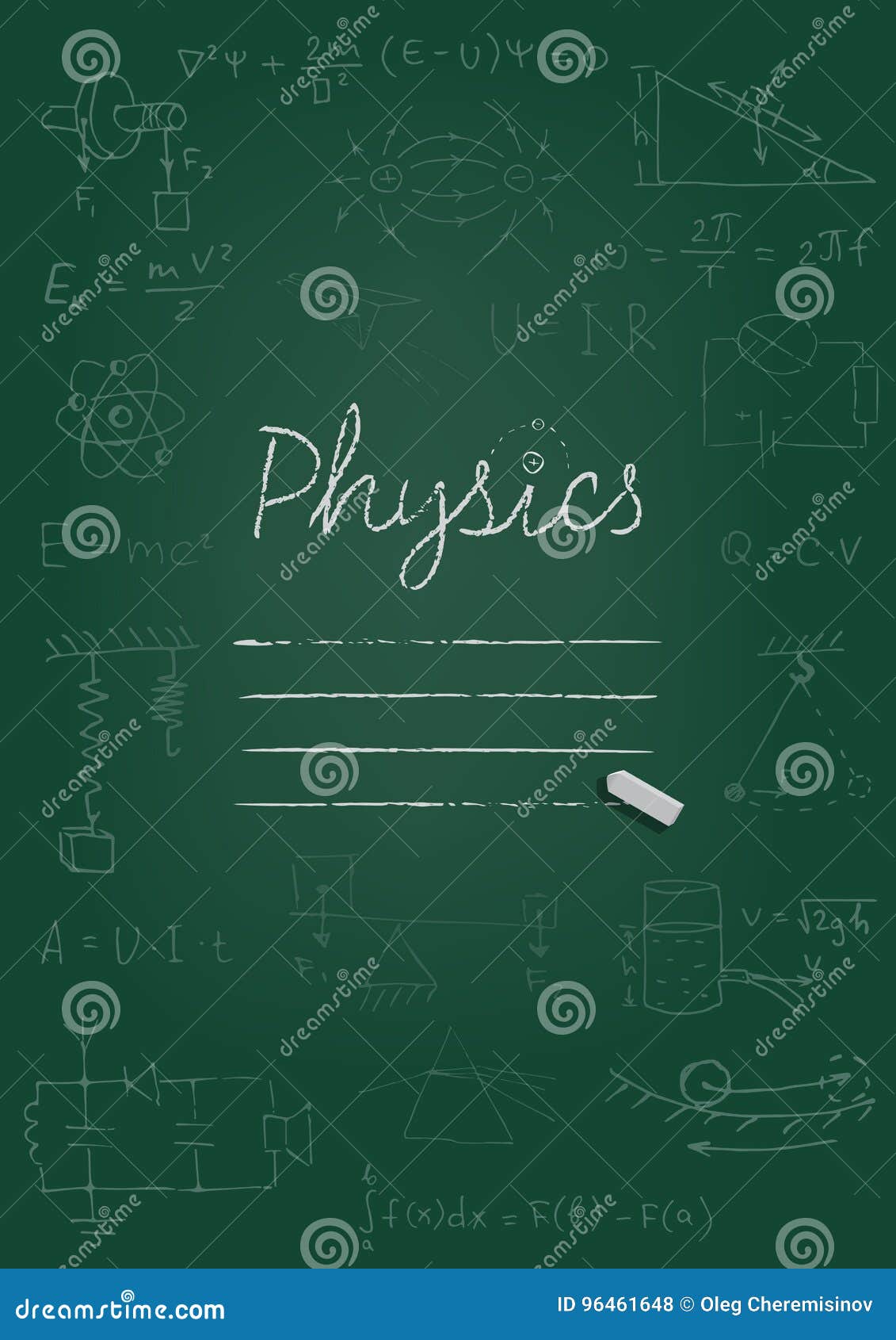 Physics Copybook Cover. Chalk Drawing on Green Blackboard. Vector ...