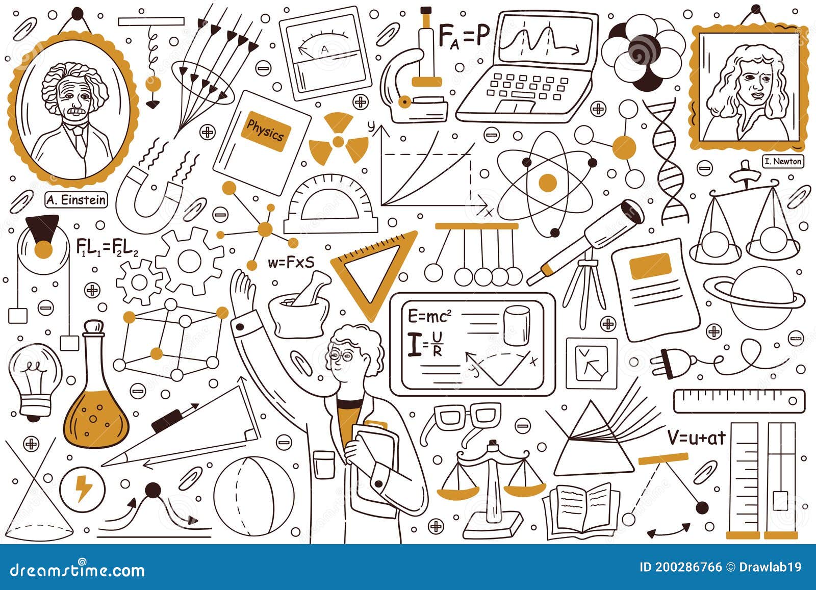 Physics doodle set stock vector. Illustration of microscope - 200286766