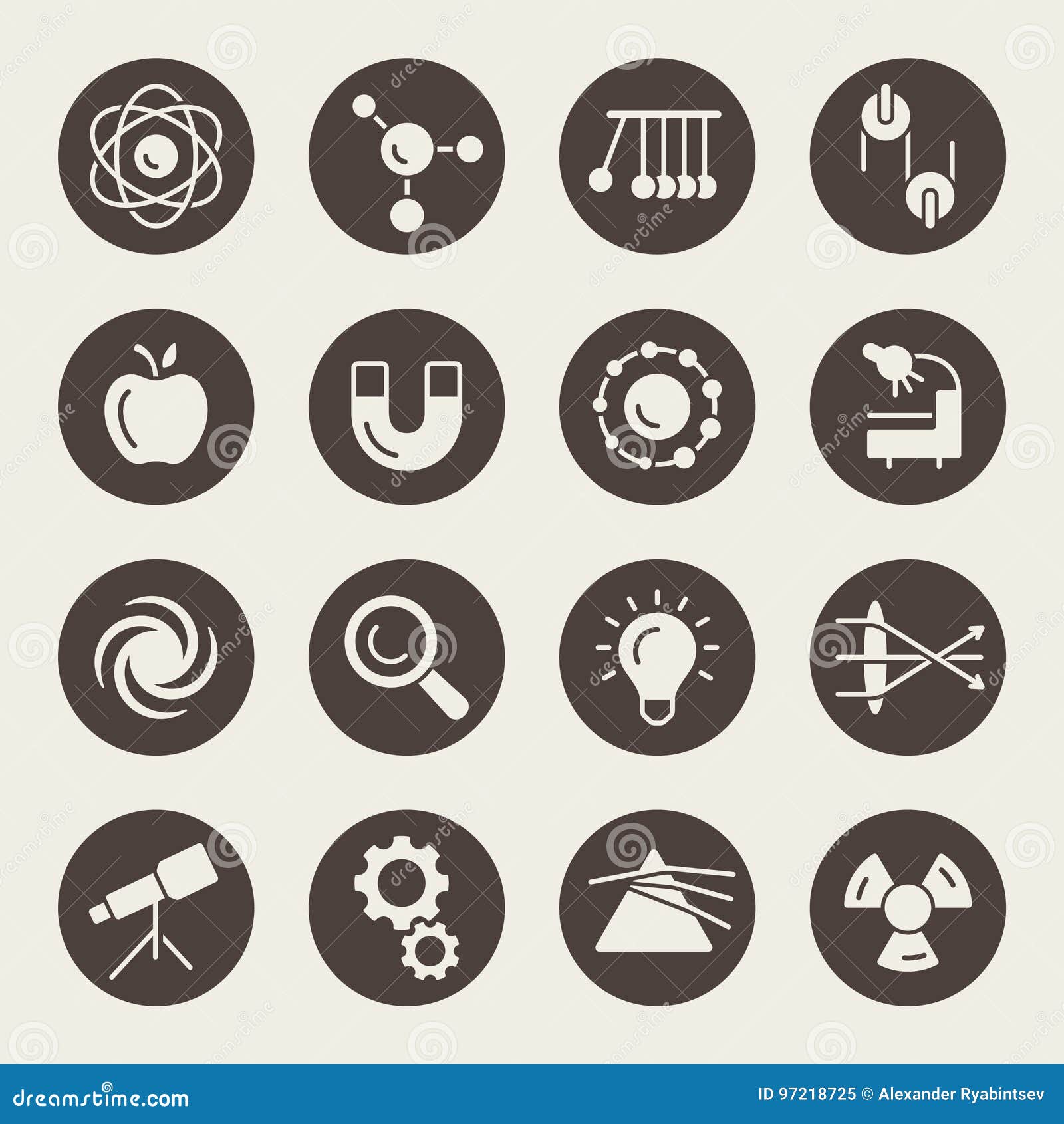 Physics icons stock vector. Illustration of graphic, circle - 97218725