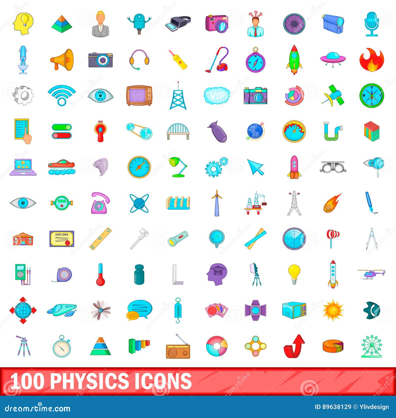 100 Physics Icons Set, Cartoon Style Stock Vector - Illustration of ...