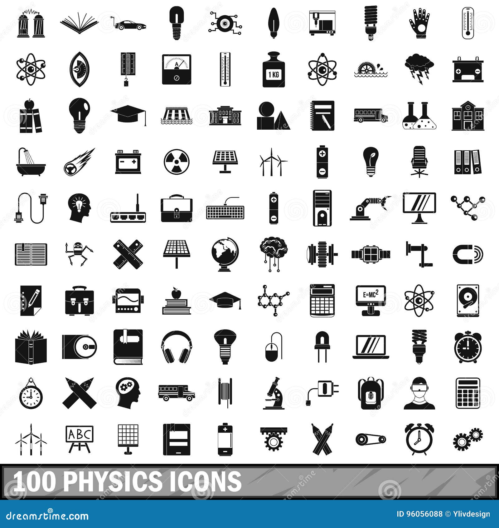 100 Physics Icons Set, Simple Style Stock Vector - Illustration of ...