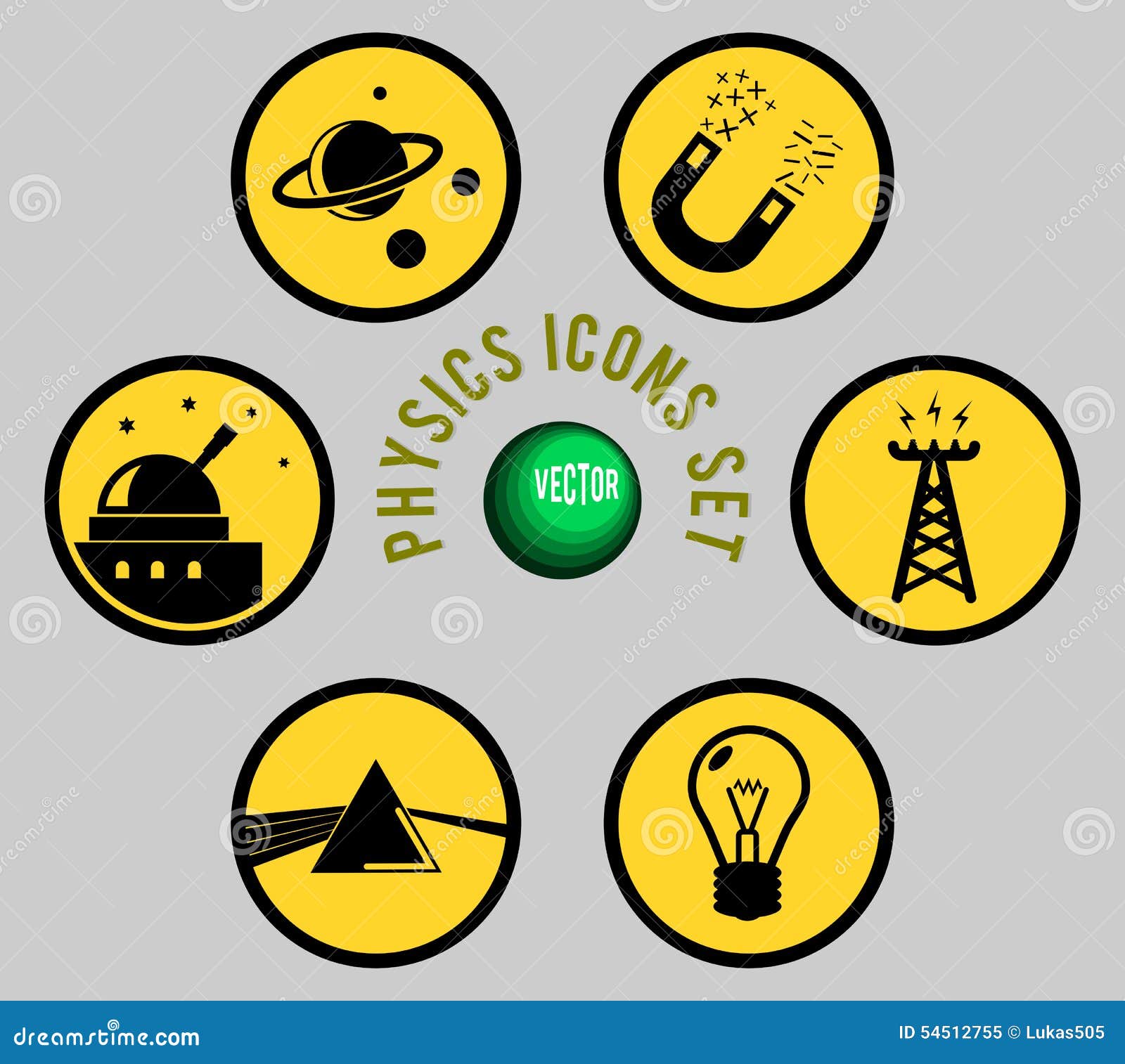 Physics Icons Set, Yellow & Grey Stock Vector - Illustration of ...