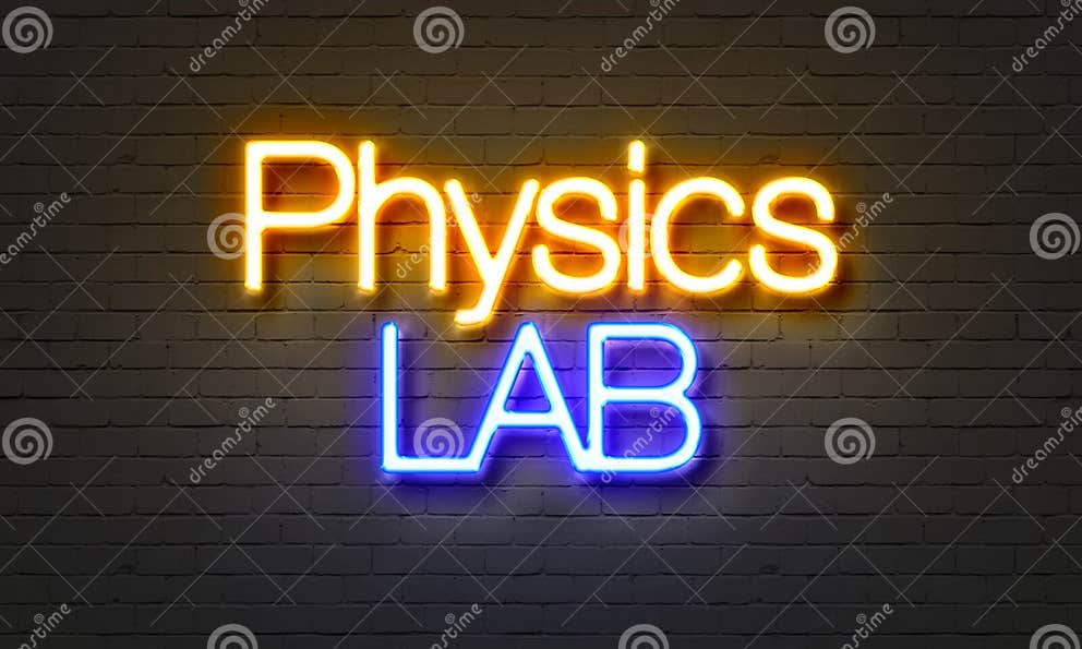 Physics Lab Neon Sign on Brick Wall Background. Stock Illustration ...