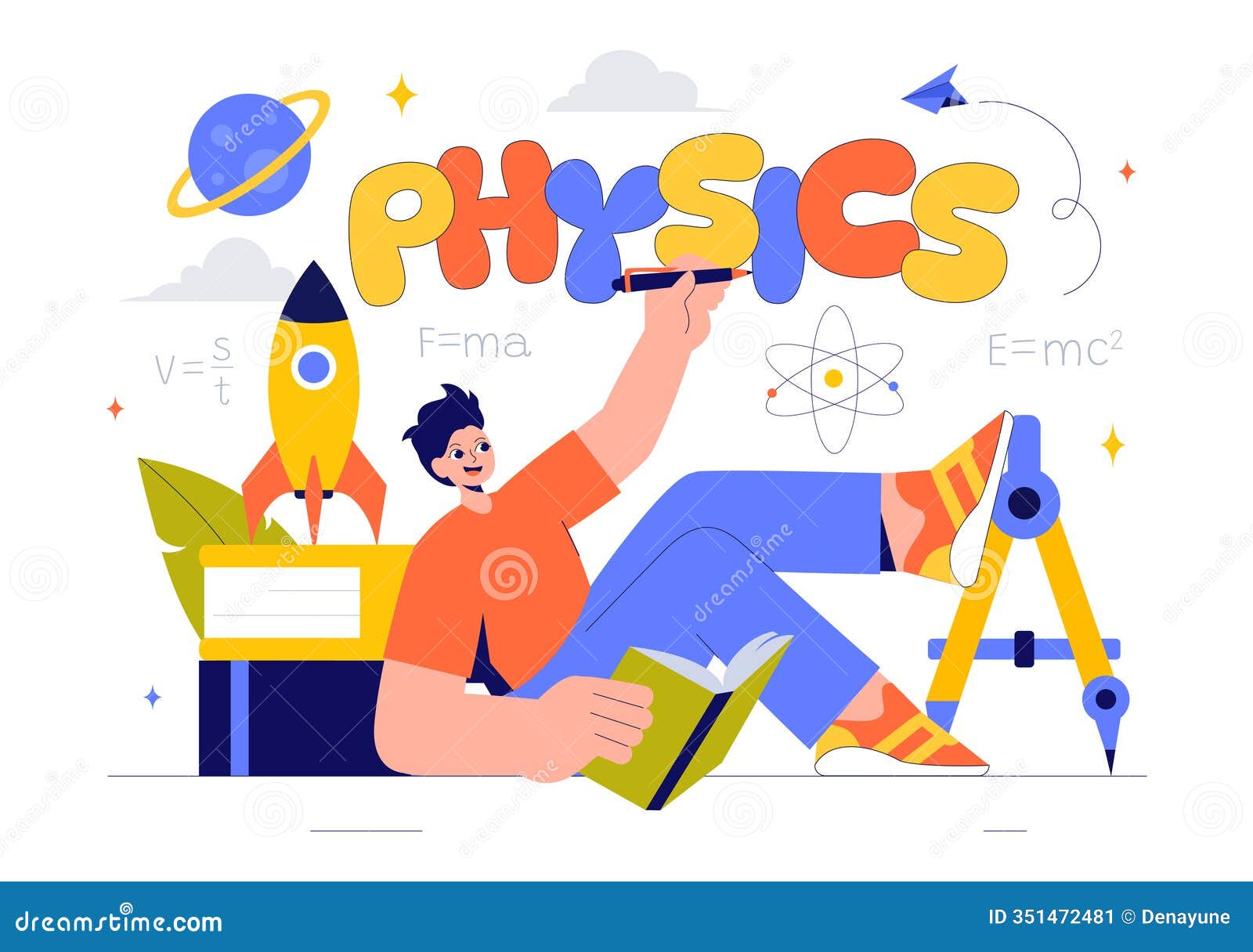 Physics Learning Vector Illustration Featuring Students Exploring Electricity, Magnetism, Light ...