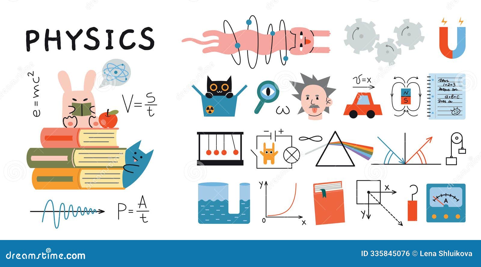 Physics Lesson at School. Physics Formulas, Drawings, Equipment for ...