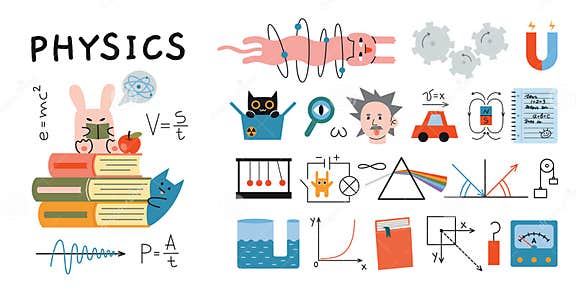 Physics Lesson at School. Physics Formulas, Drawings, Equipment for ...