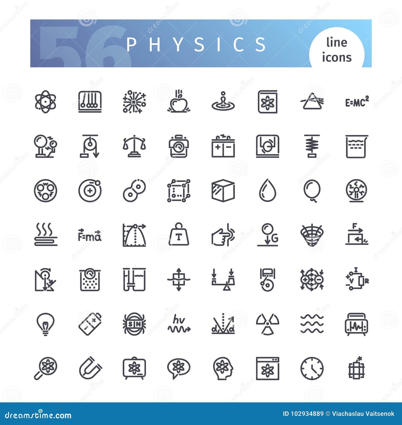 Physics Line Icons Set stock vector. Illustration of analysis - 102934889