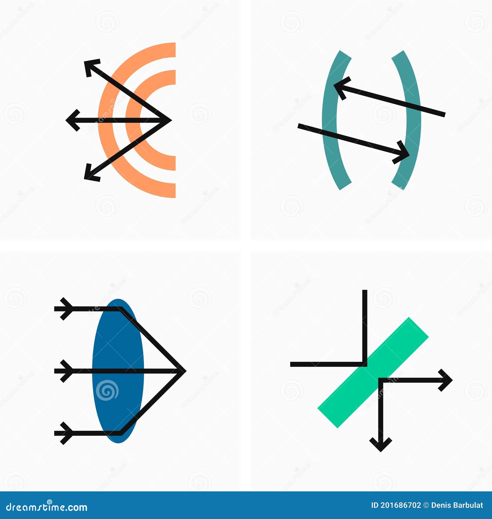 Physics, Optics and Light Refraction Flat and Outline Icon Stock Vector ...