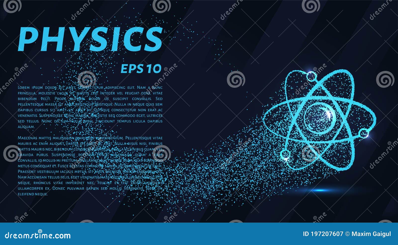 Physics of Particles. Silhouette of an Atom Consists of Small Circles ...