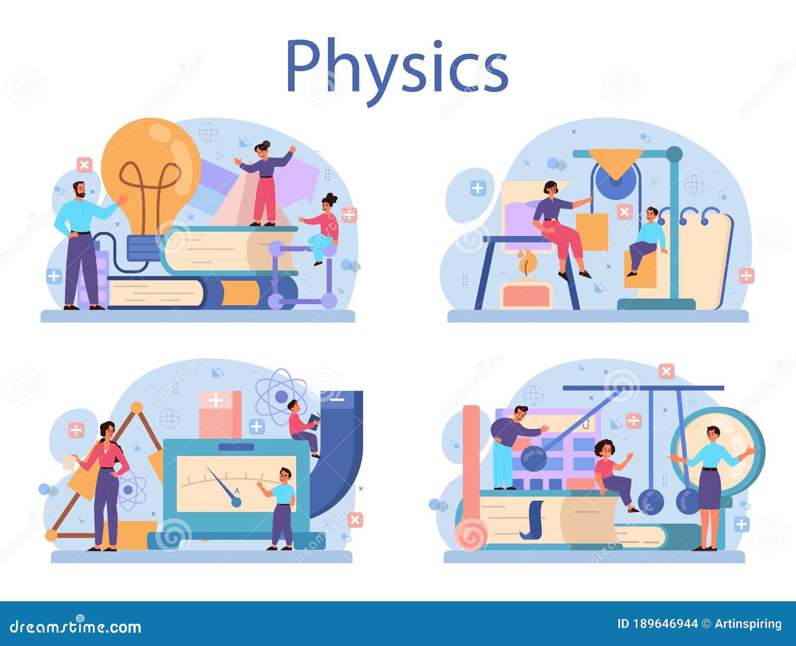 Physics School Subject Concept Set. Scientist Explore Electricity ...