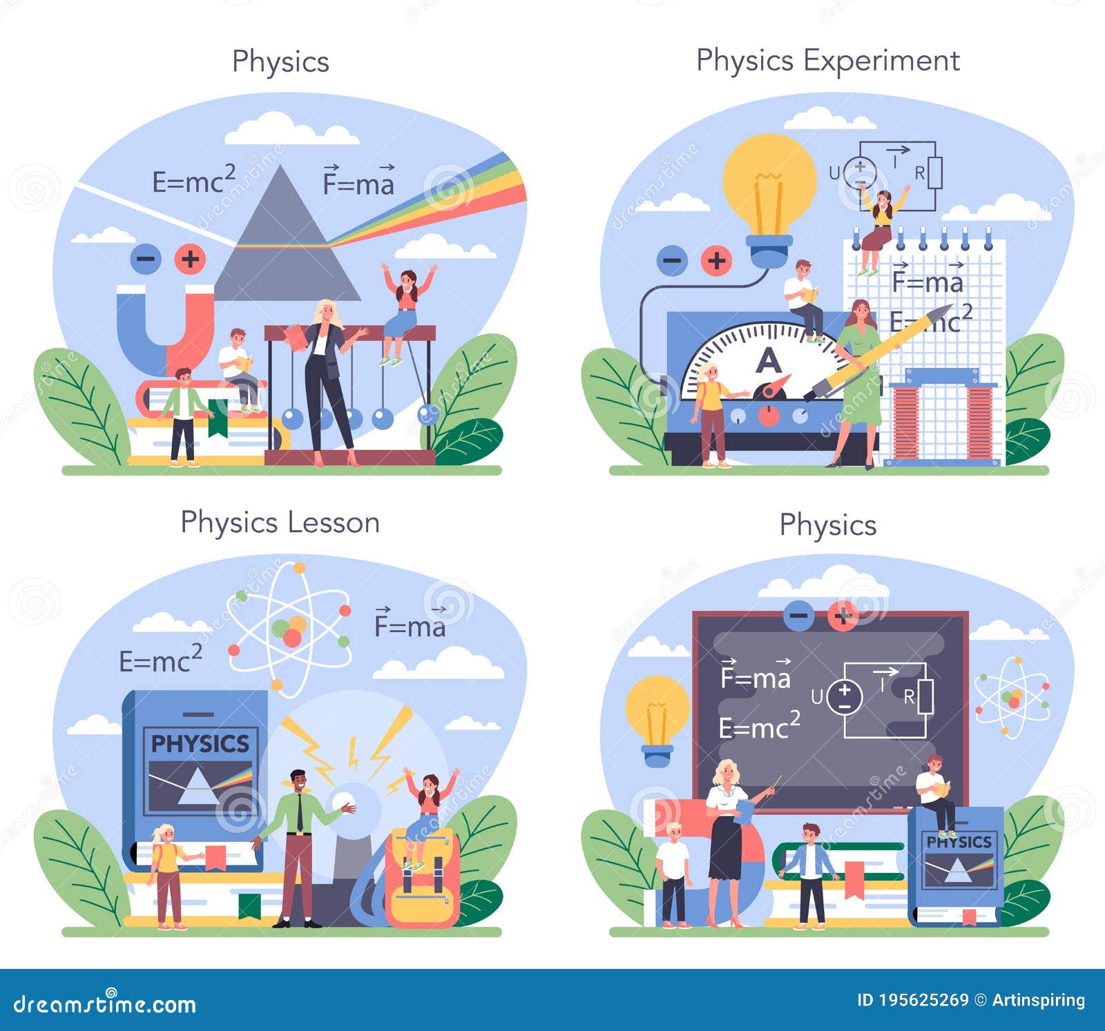 Physics School Subject Concept Set. Scientist Explore Electricity Stock ...