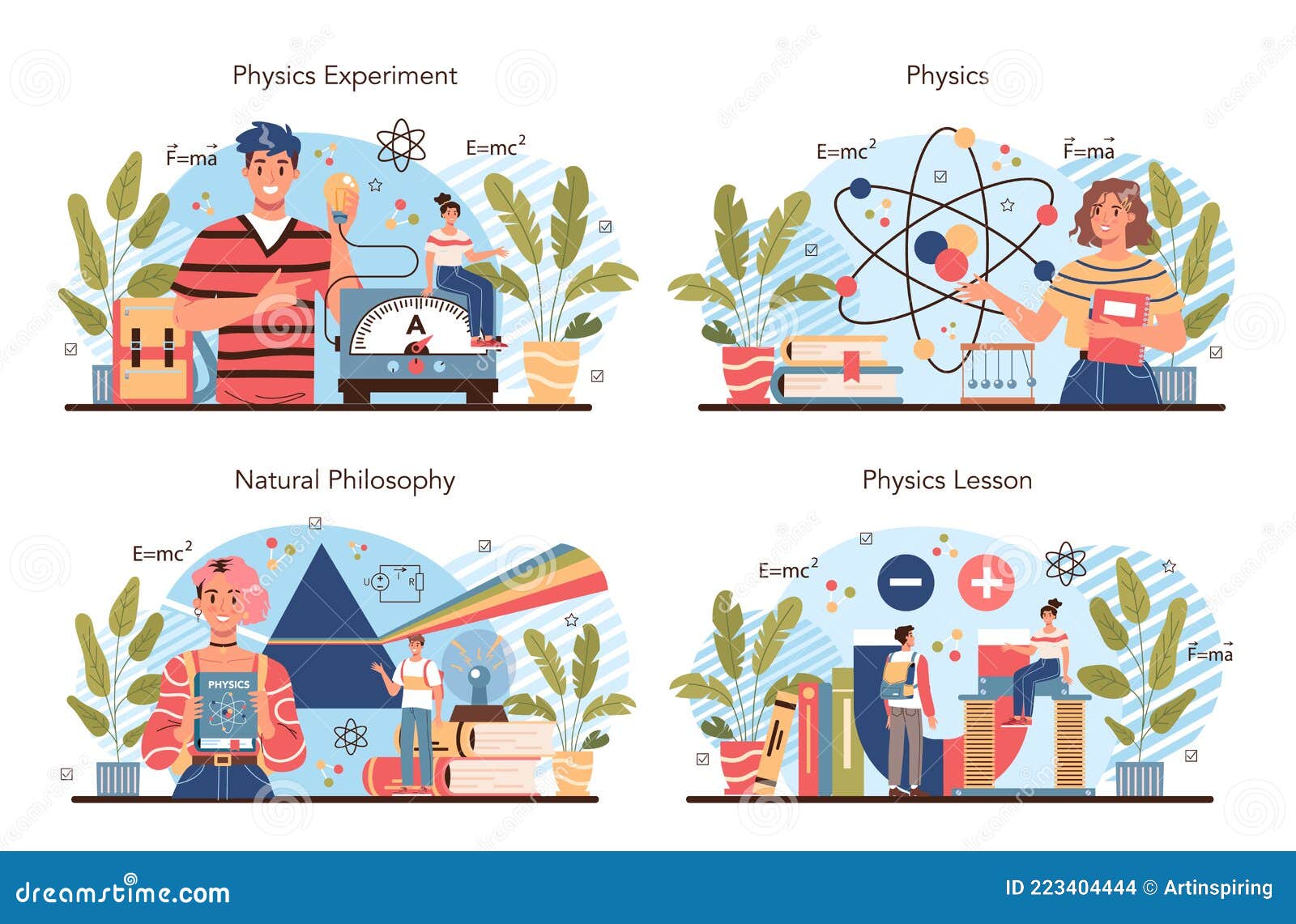 Physics School Subject Concept Set. Students Explore Electricity ...