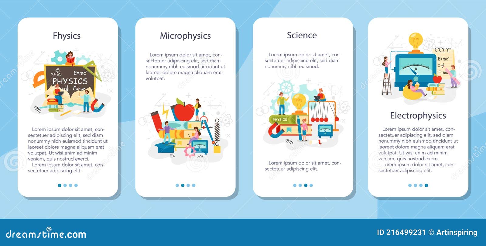 Physics School Subject Mobile Application Banner Set. Scientist Stock ...