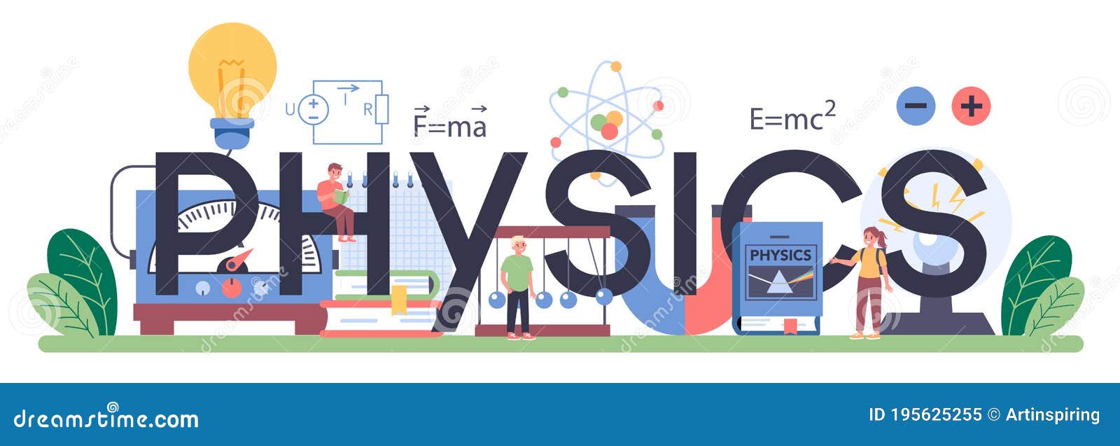 Physics School Subject Typographic Header. Scientist Explore ...