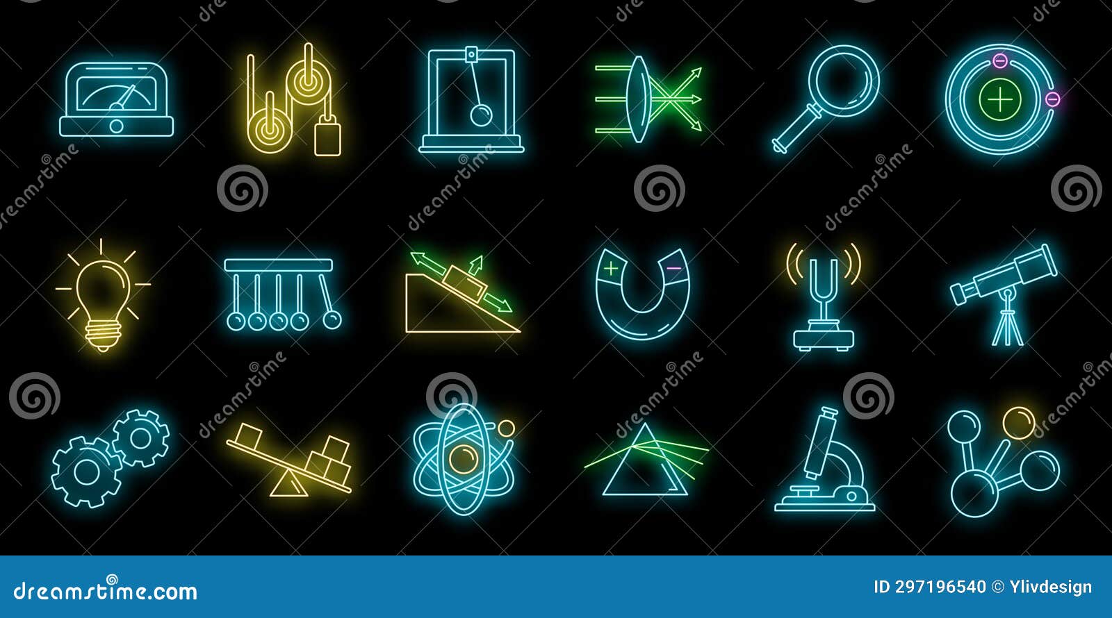 Physics Science Icons Set Vector Neon Stock Vector - Illustration of ...