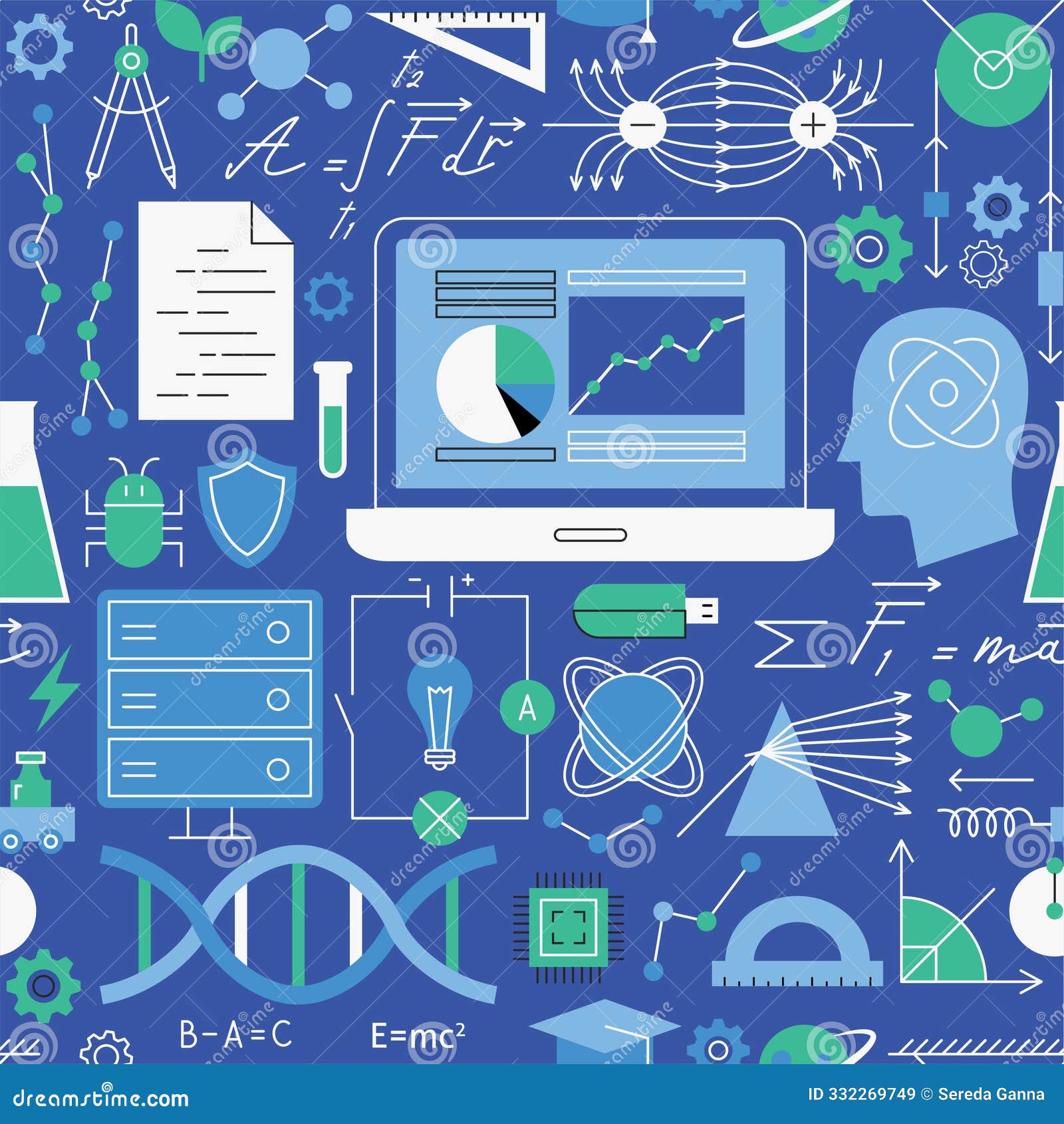 Physics Science Seamless Pattern Stock Illustration - Illustration of ...