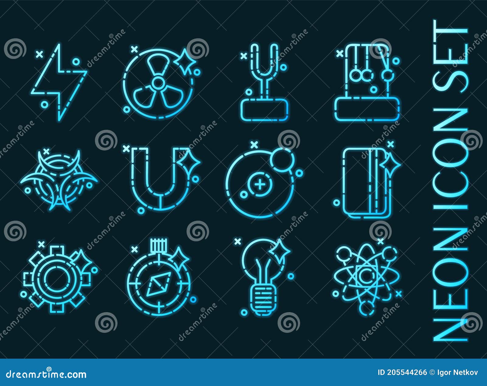 Physics Set Icons. Blue Glowing Neon Style Stock Vector - Illustration ...