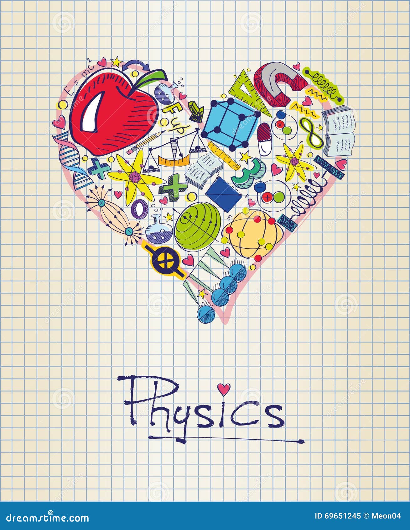 Physics in shape of heart stock vector. Illustration of atom - 69651245