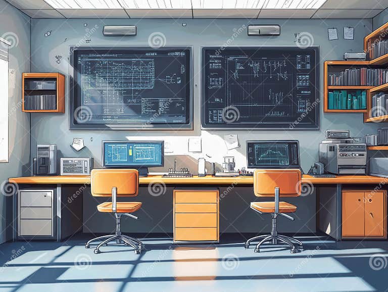 Physics Simulation Lab Setup in Theoretical Mod Modern Office Digital Workspace Academic ...