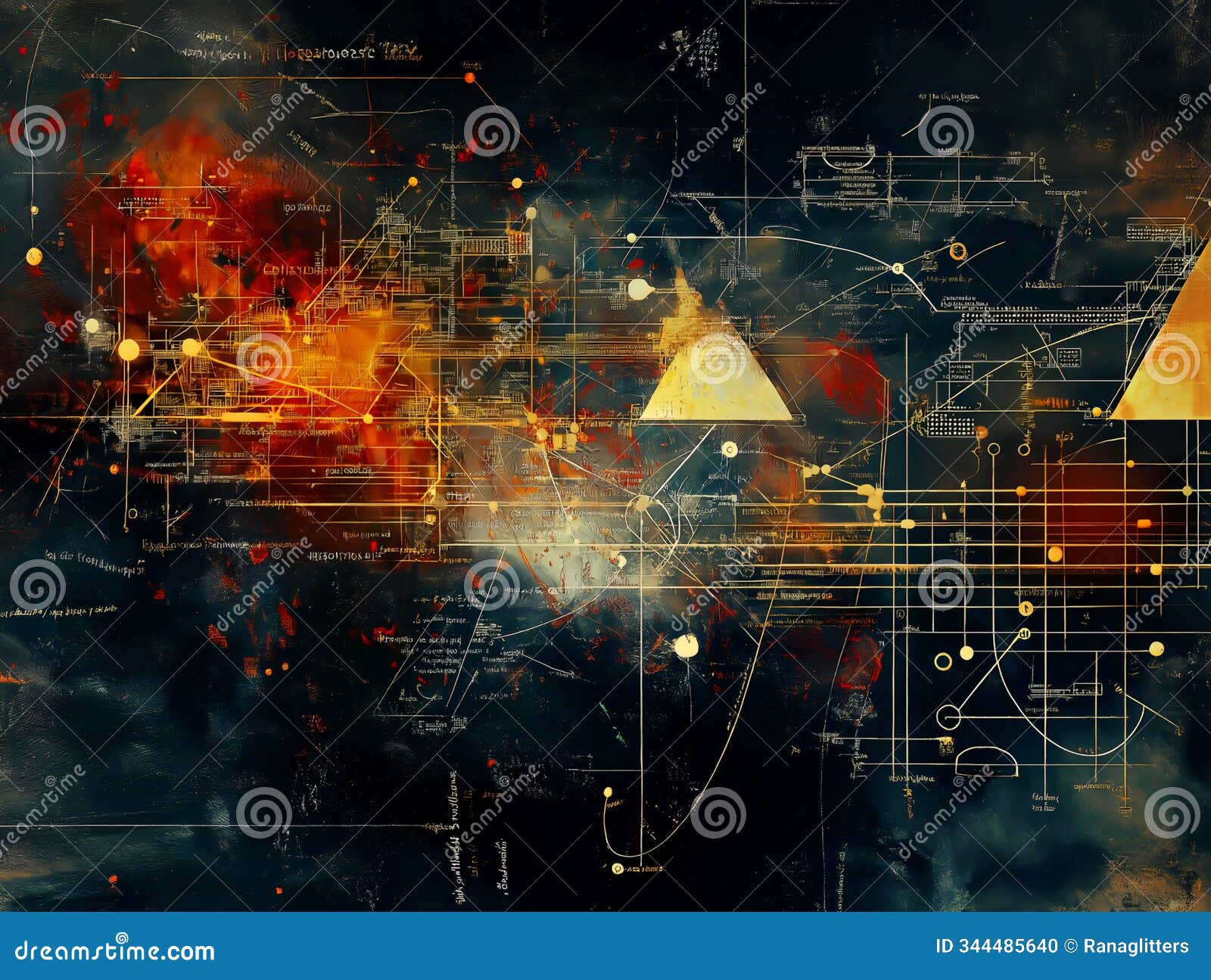 A Physics Themed Artwork Displays Complex Formulas and Diagrams ...