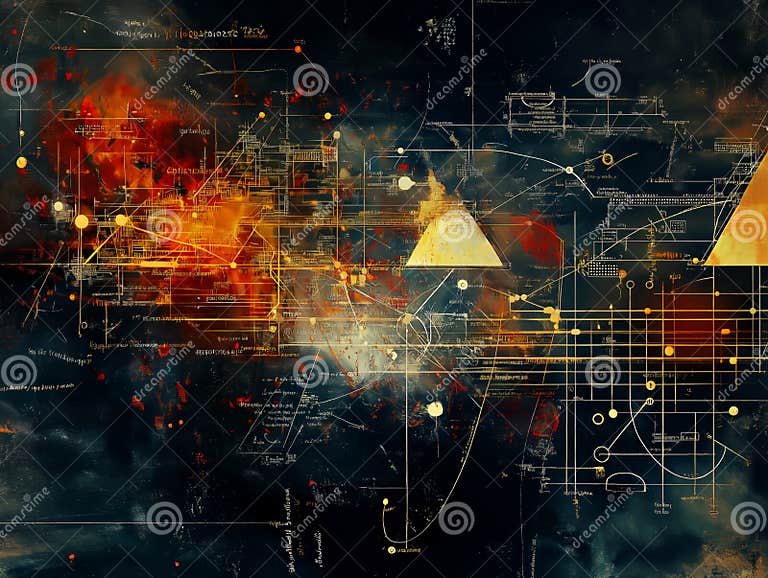 A Physics Themed Artwork Displays Complex Formulas and Diagrams ...