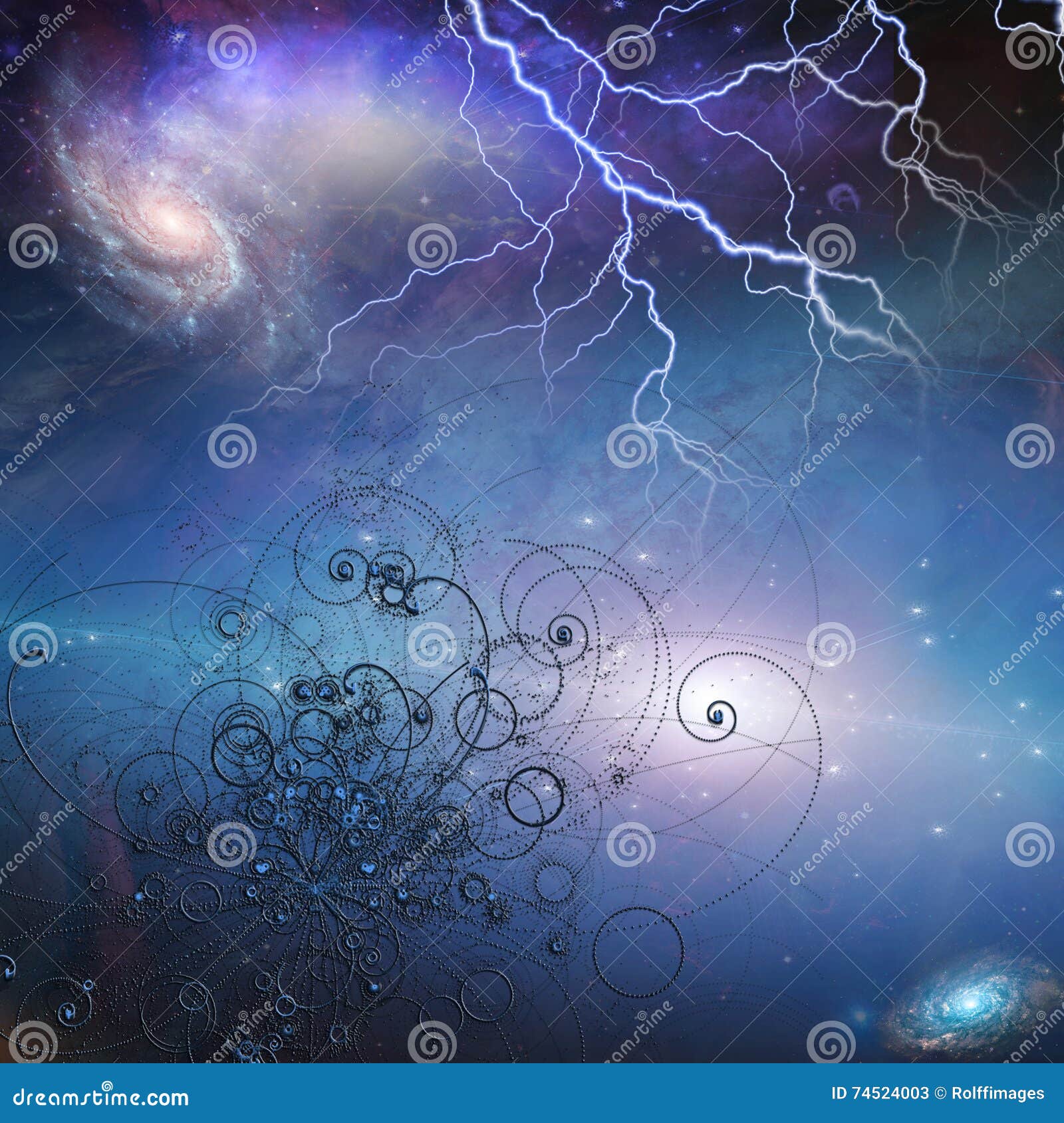 Physics from Tiny Particles To Expanse of Space Stock Illustration ...