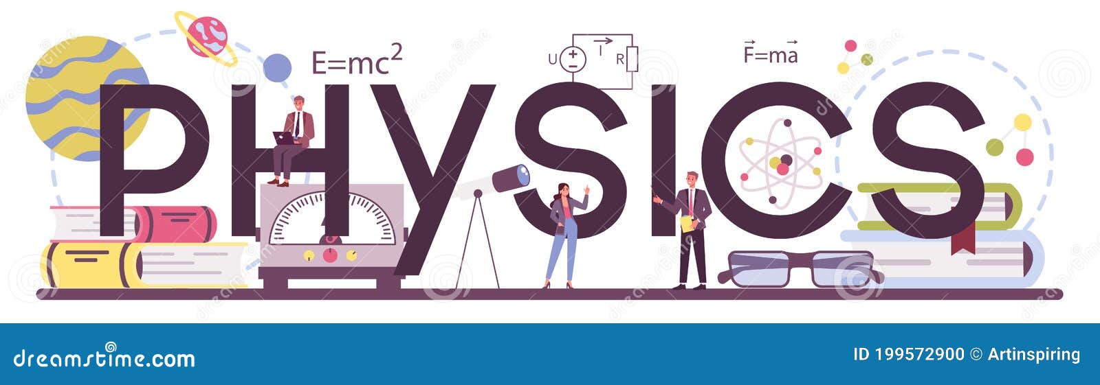 Physics Typographic Header. Scientist Explore Electricity, Magnetism ...