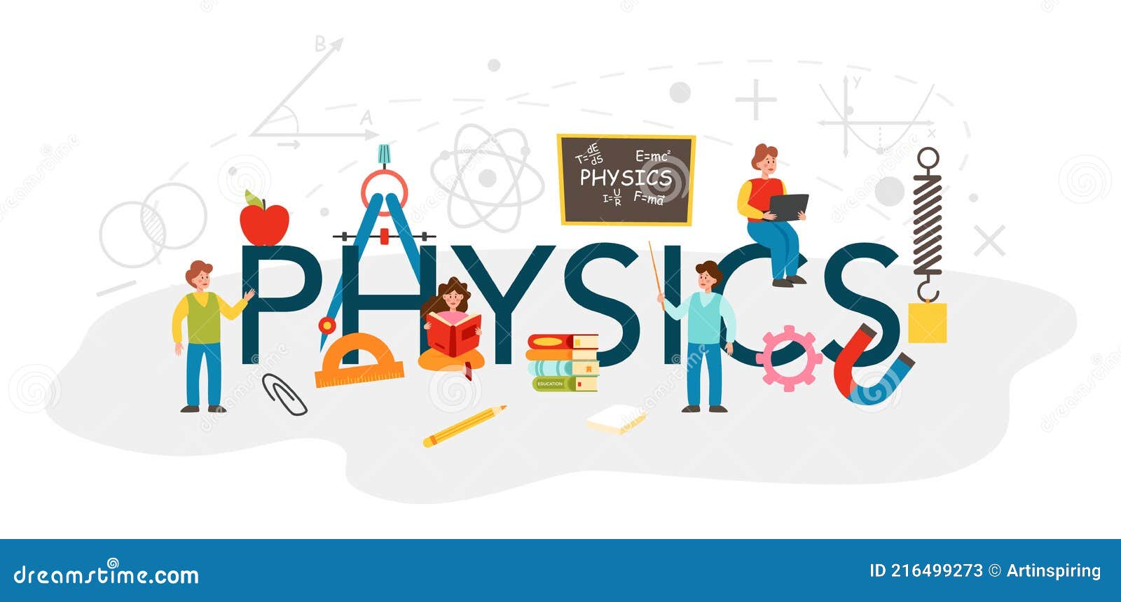 Physics Typographic Header. Scientist Explore Electricity, Magnetism ...