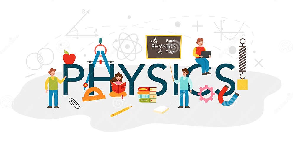 Physics Typographic Header. Scientist Explore Electricity, Magnetism ...