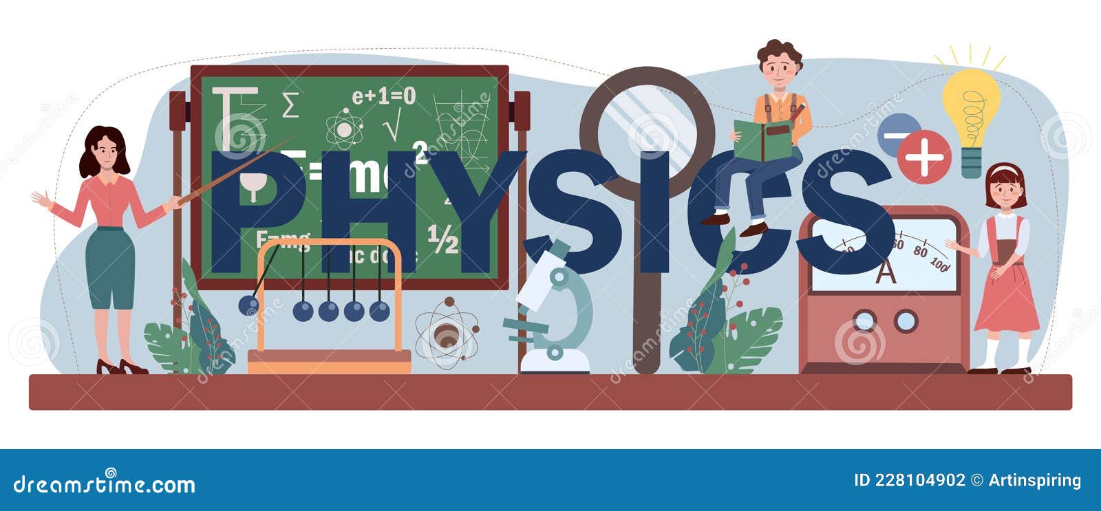 Physics Typographic Header. Students Explore Electricity, Magnetism ...