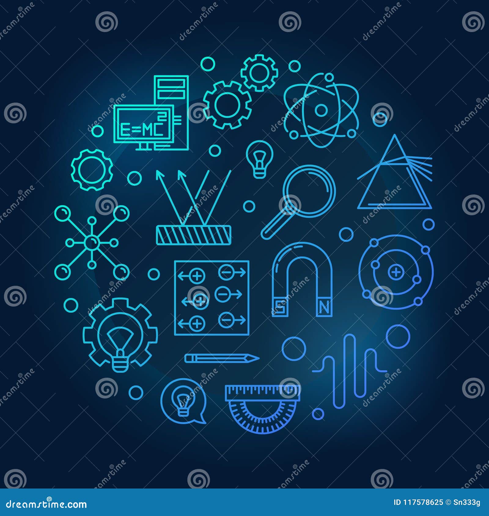 Physics Vector Round Blue Illustration on Dark Background Stock Vector ...