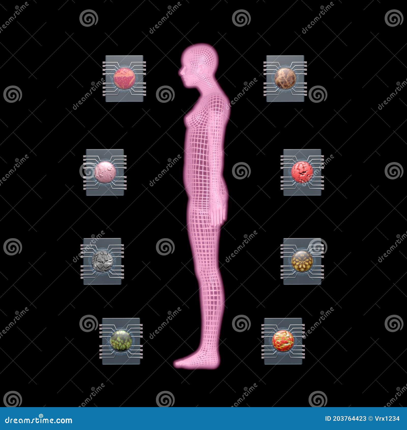 Physiomimetic Technology. Organs on a Chip. 3d Rendering Illustration ...