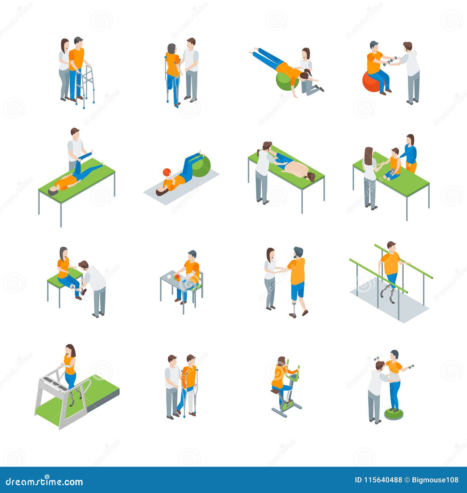 Physiotherapy People 3d Icons Set Isometric View Vector Stock Vector