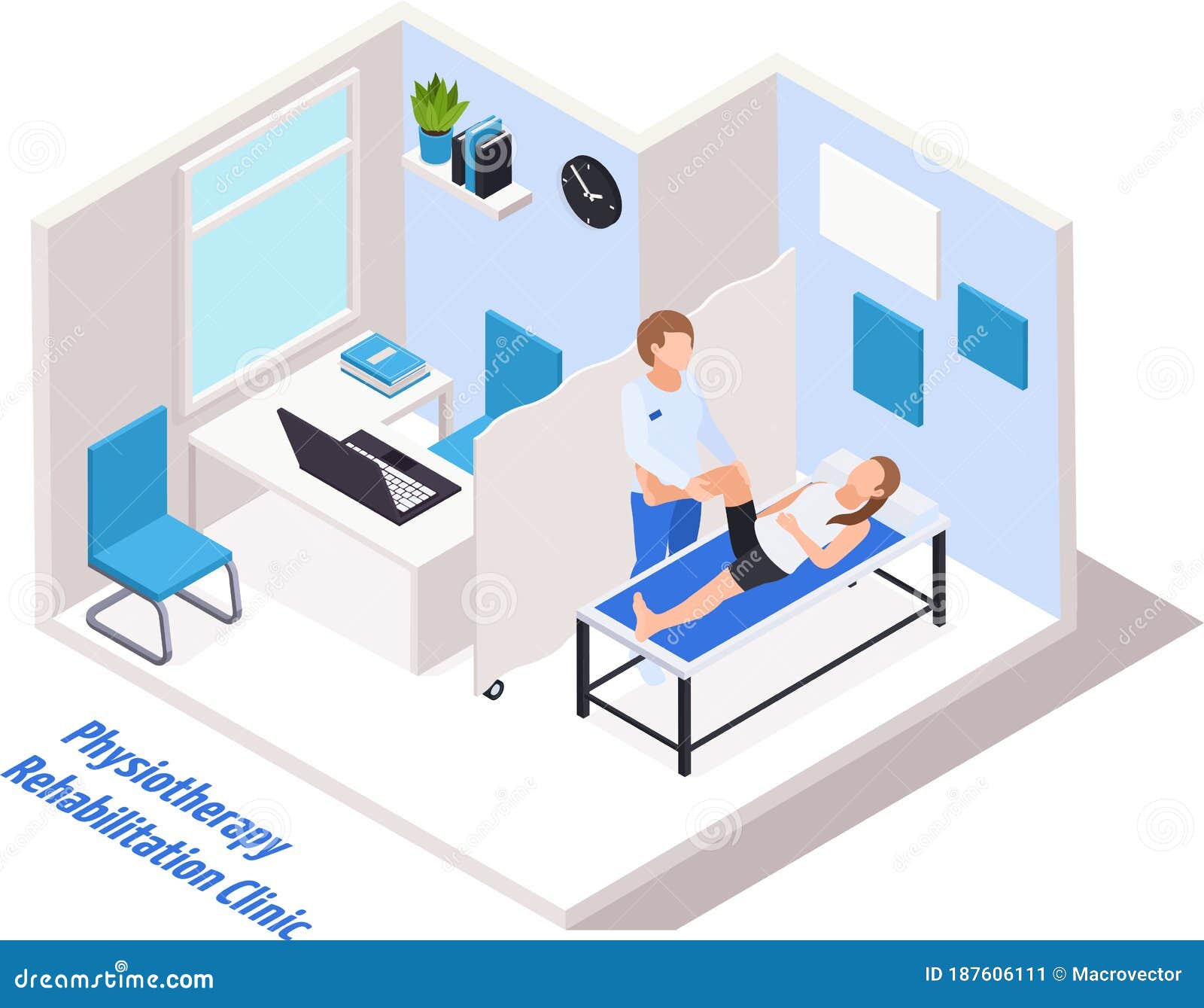 Physiotherapy Rehabilitation Clinic Isometric Stock Illustration
