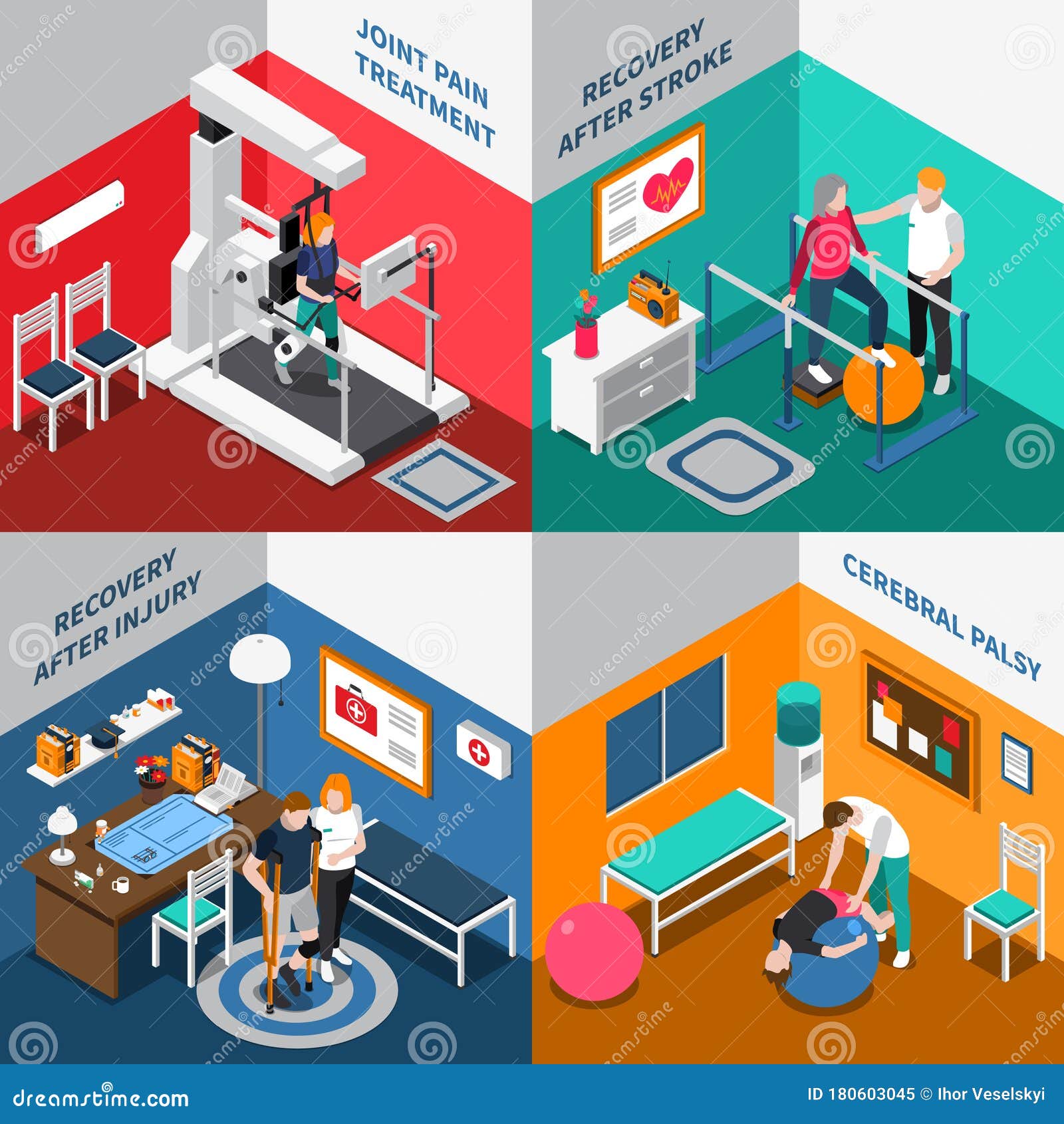 Physiotherapy Rehabilitation Isometric Set Stock Illustration