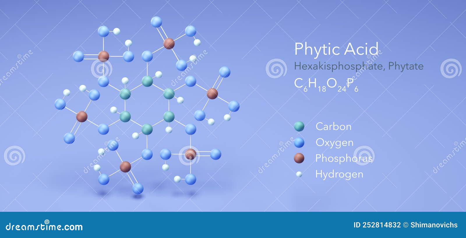 Phytic Acid, Hexakisphosphate, Phytate. Molecular Model, 3d Rendering ...
